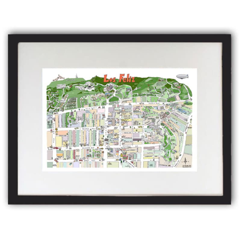 Los Feliz CA Map Print Hand-drawn Los Angeles California Art Home ...