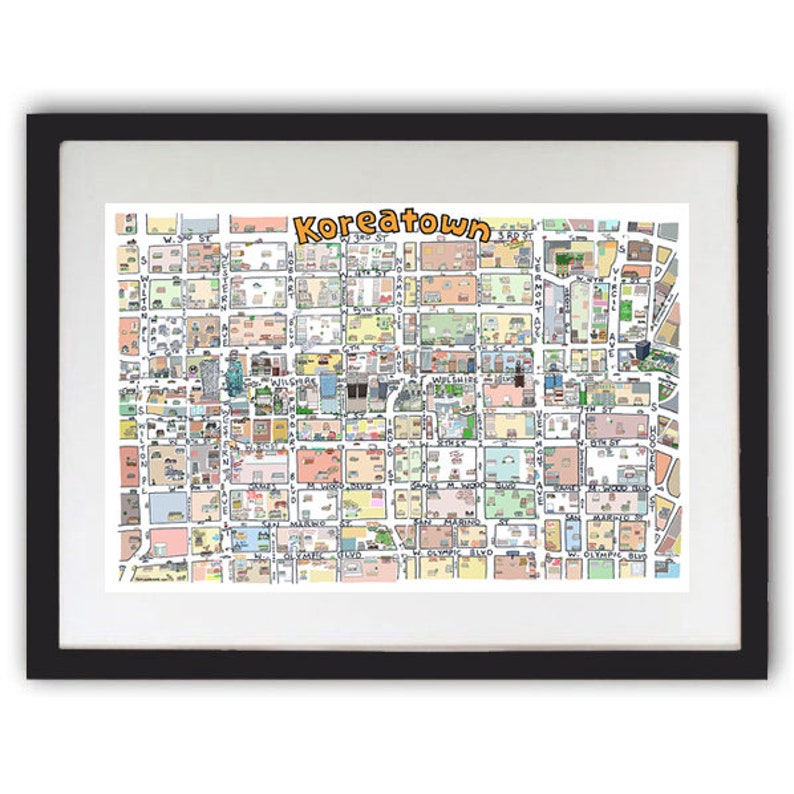 Koreatown Los Angeles Map Print Hand-drawn L.A. California Art Artists ...