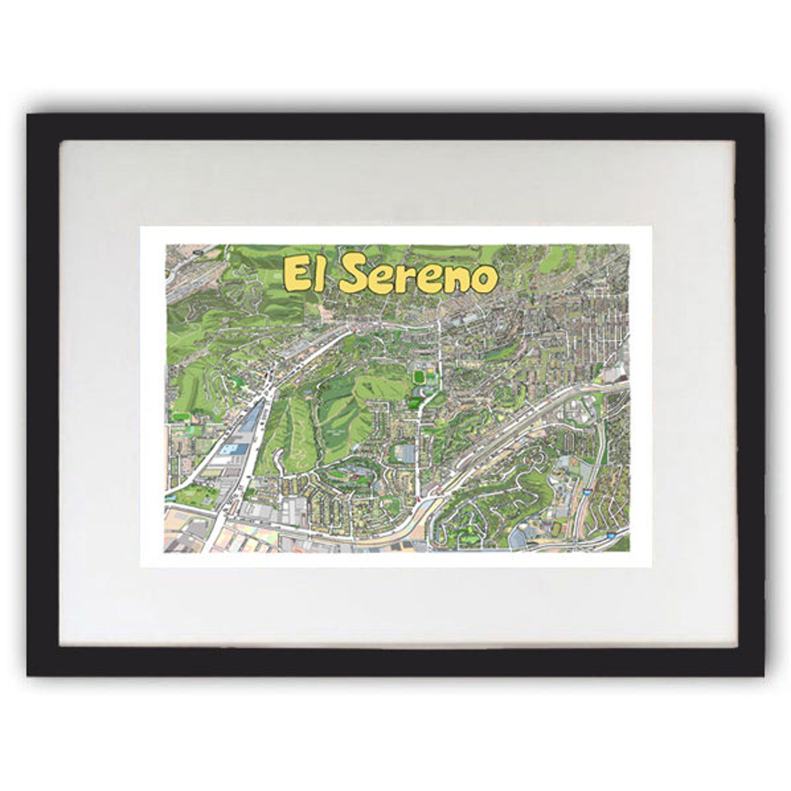 El Sereno CA Map Print Hand-drawn L.A. California Art Home Illustration ...
