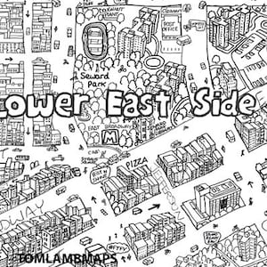 Lower East Side New York City Hand Drawn Map Print Cartography Map Art ...