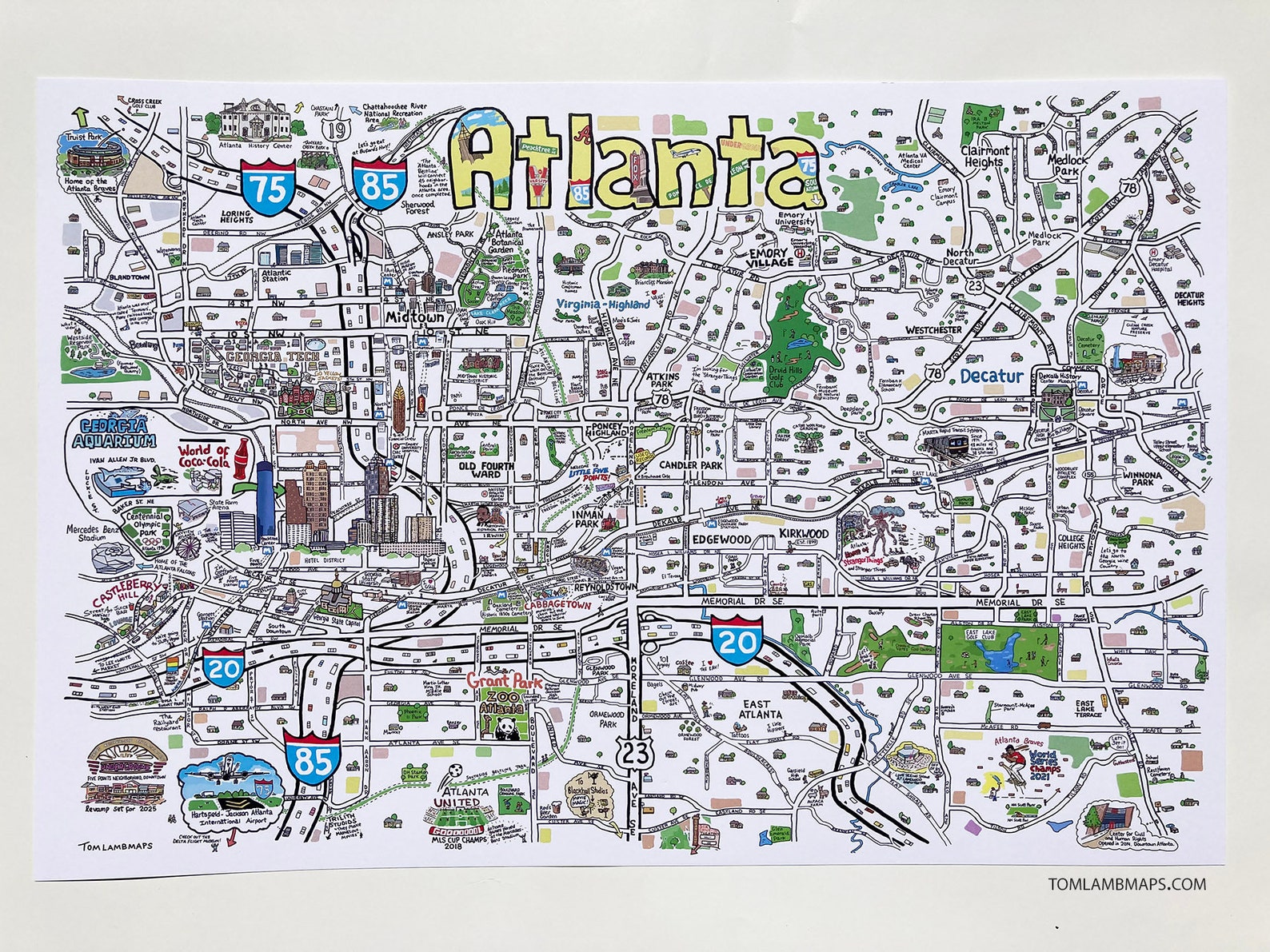 Atlanta GA Illustrated Map Hand-drawn Art Home Illustration - Etsy