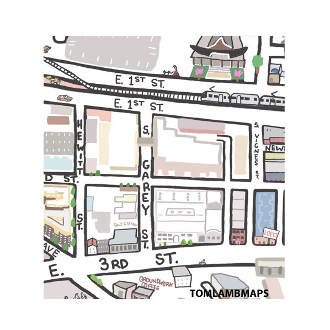 Little Tokyo Los Angeles CA Map Print Hand-drawn L.A. California ...