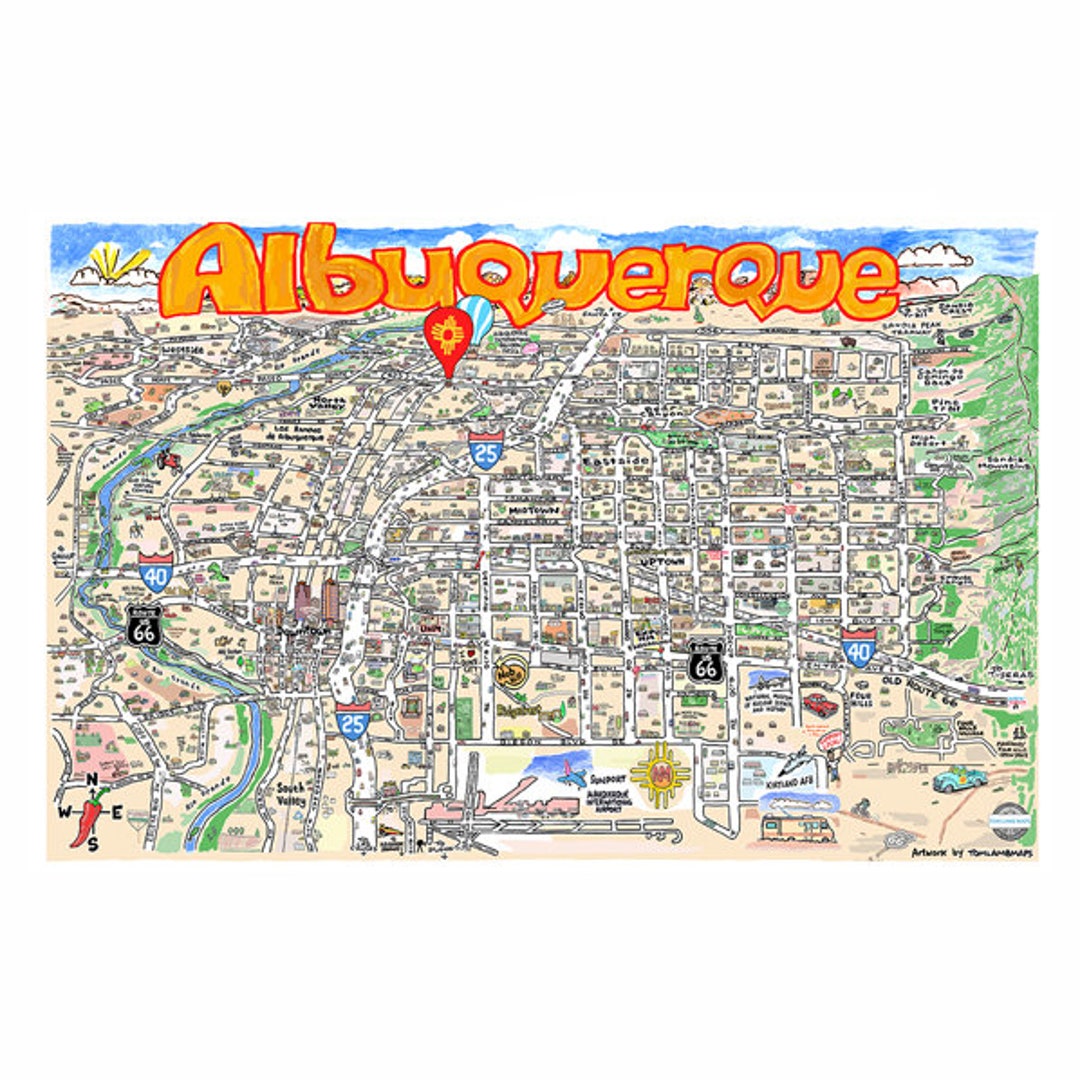 Albuquerque Map Mural Illustration Print Cartography - Etsy