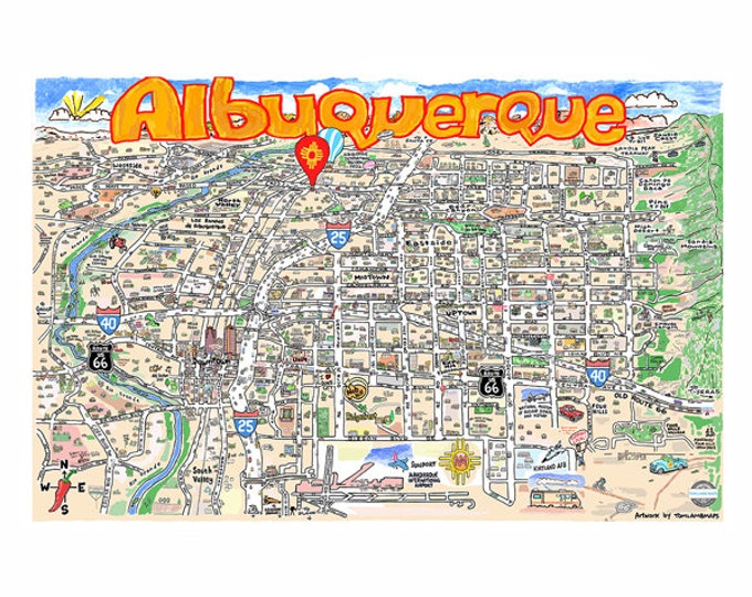 Albuquerque Map Mural Illustration Print Cartography - Etsy