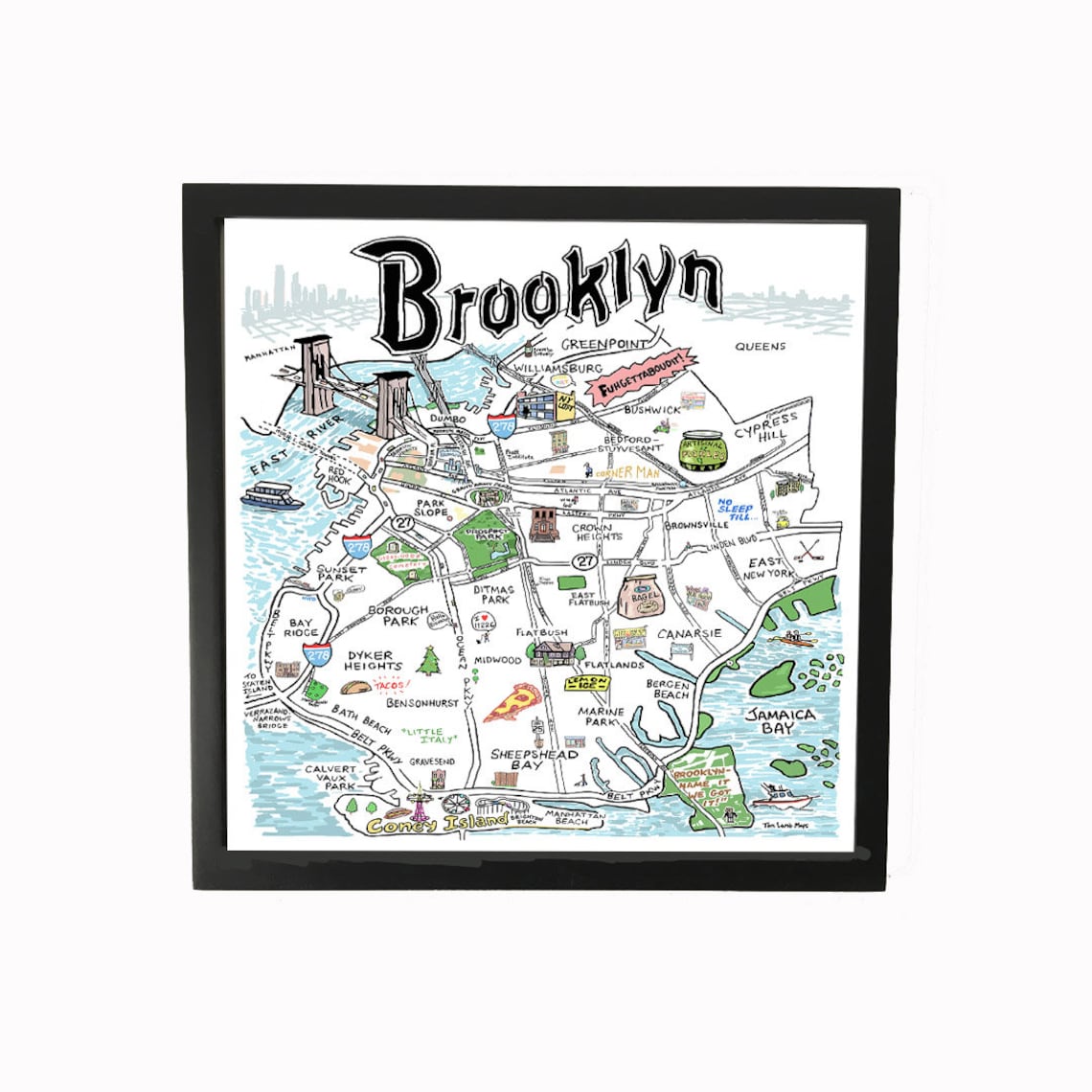 Brooklyn Illustrated Map Hand Drawn Photoshop Cartography - Etsy
