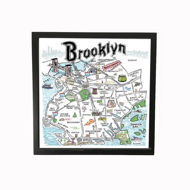 Brooklyn Illustrated Map Hand Drawn Photoshop Cartography - Etsy