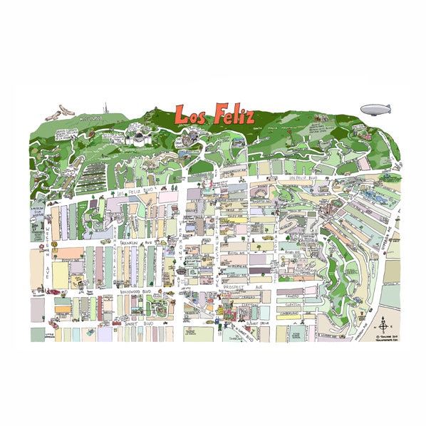 Los Feliz CA Map Print Hand-drawn Los Angeles California Art Home ...