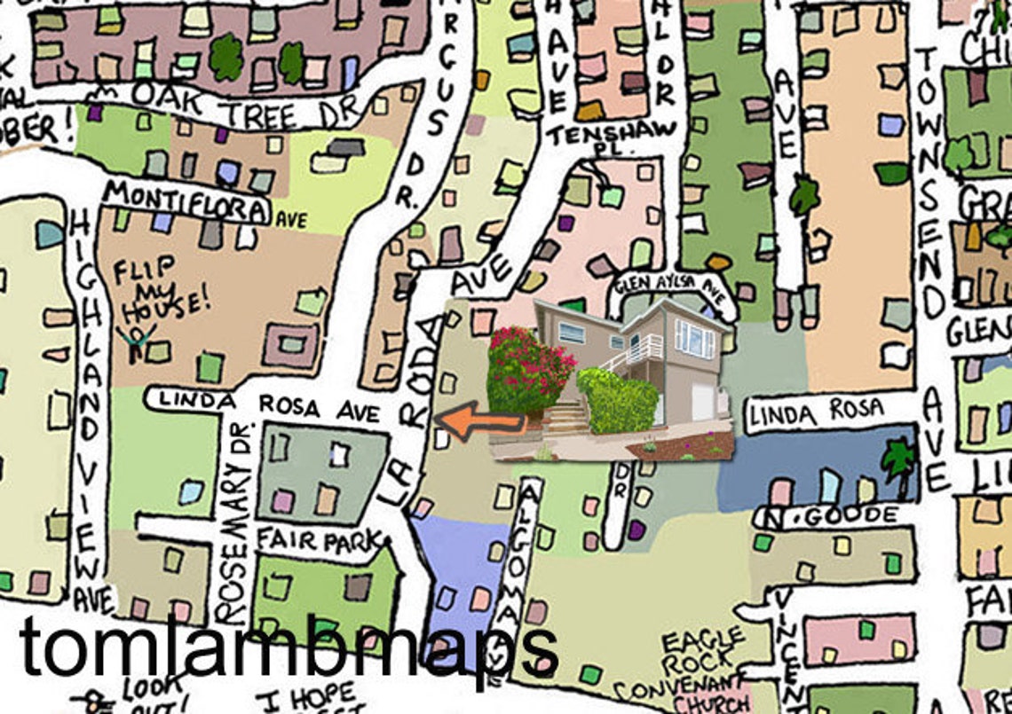 Eagle Rock CA Map Print Hand-drawn Los Angeles California Art Home ...