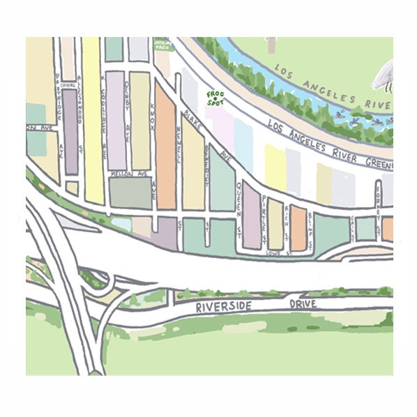 Frogtown Hand Drawn Map Los Angeles LA River - Etsy