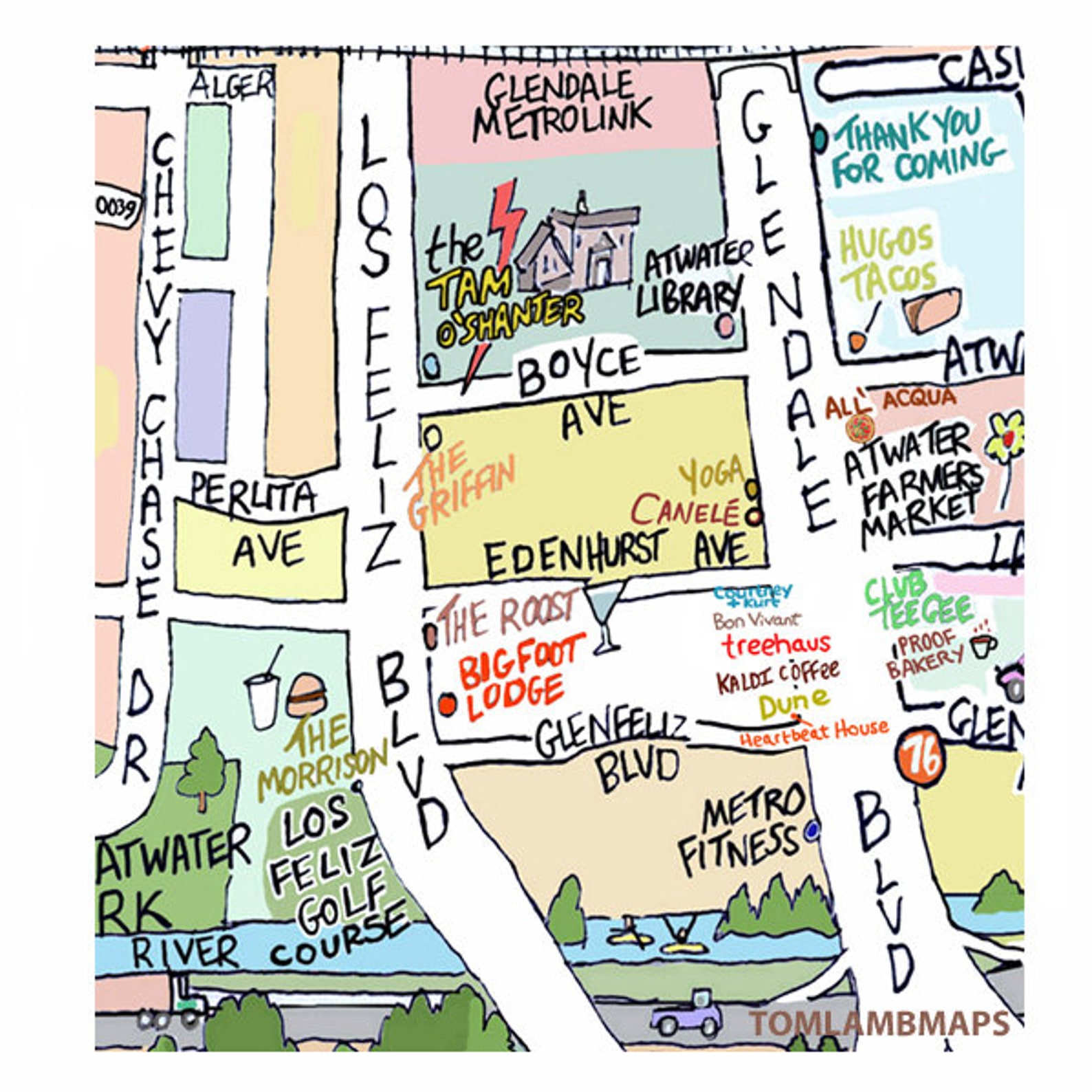 Atwater Village CA Map Print Hand-Drawn L.A. California Art | Etsy