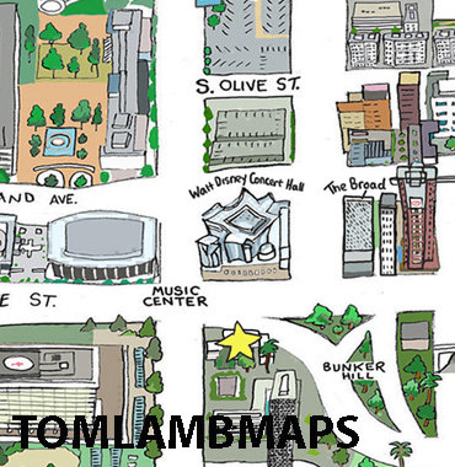 Downtown Los Angeles L.A. Hand-drawn Map Print California Art Home ...