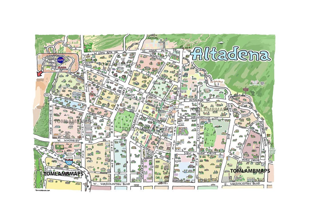 Altadena Los Angeles CA Map Print Hand-drawn L.A. California Art ...