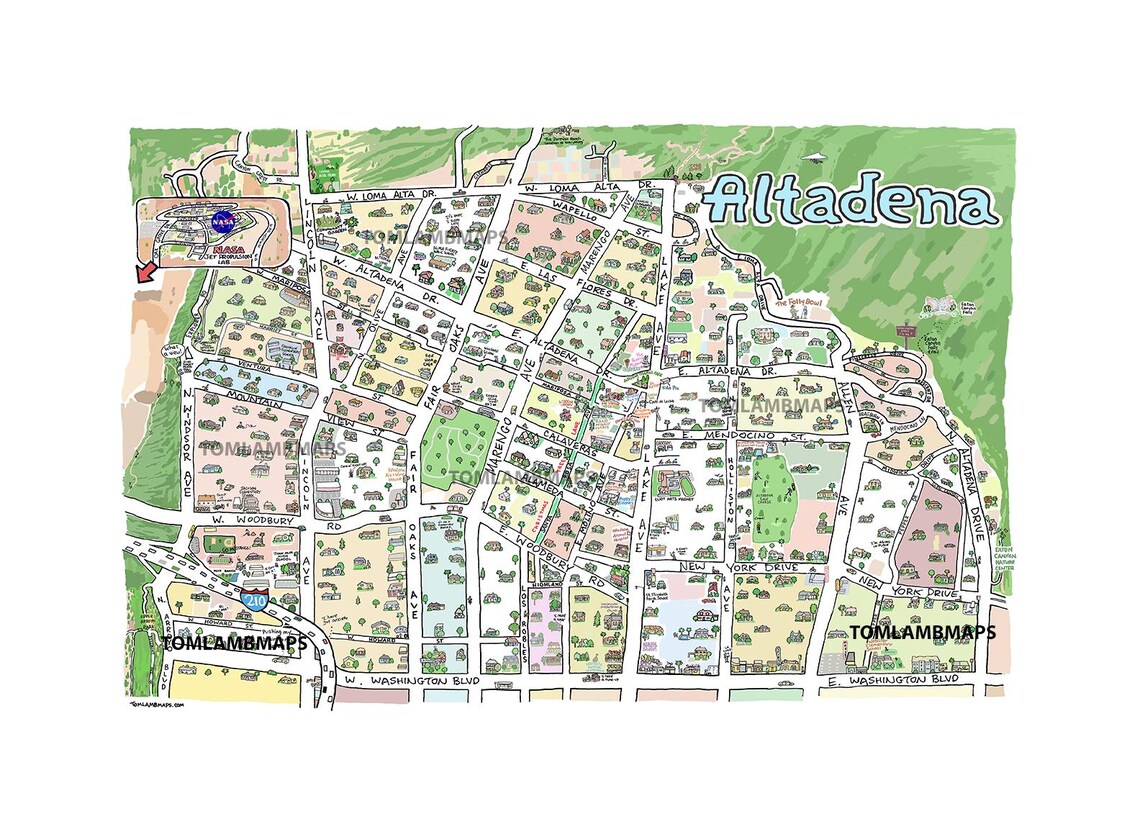 Altadena Los Angeles CA Map Print Hand-drawn L.A. California Art ...