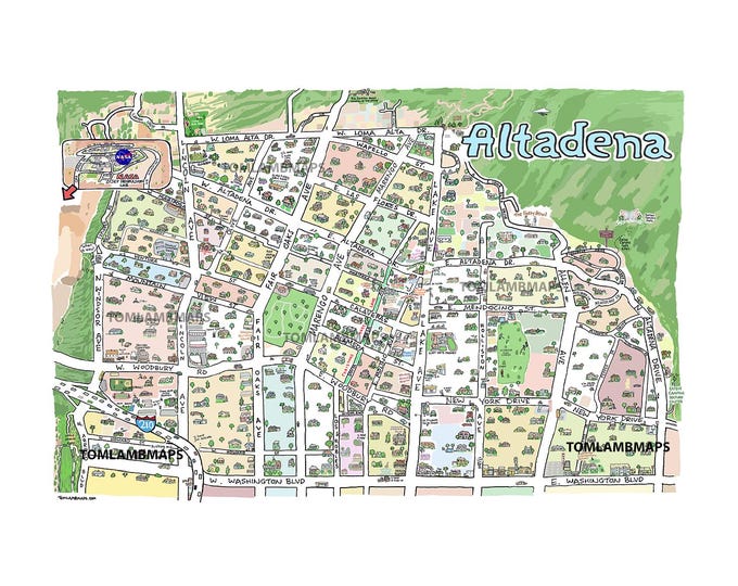 Altadena Los Angeles CA Map Print Hand-drawn L.A. California Art ...