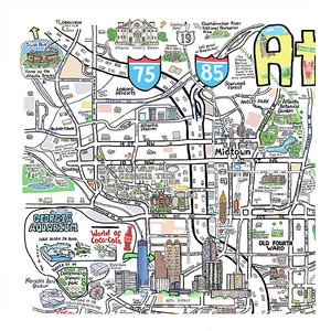 Atlanta GA Illustrated Map Hand-drawn Art Home Illustration - Etsy