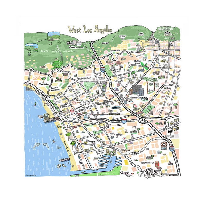 West Los Angeles Illustrated Map - Etsy