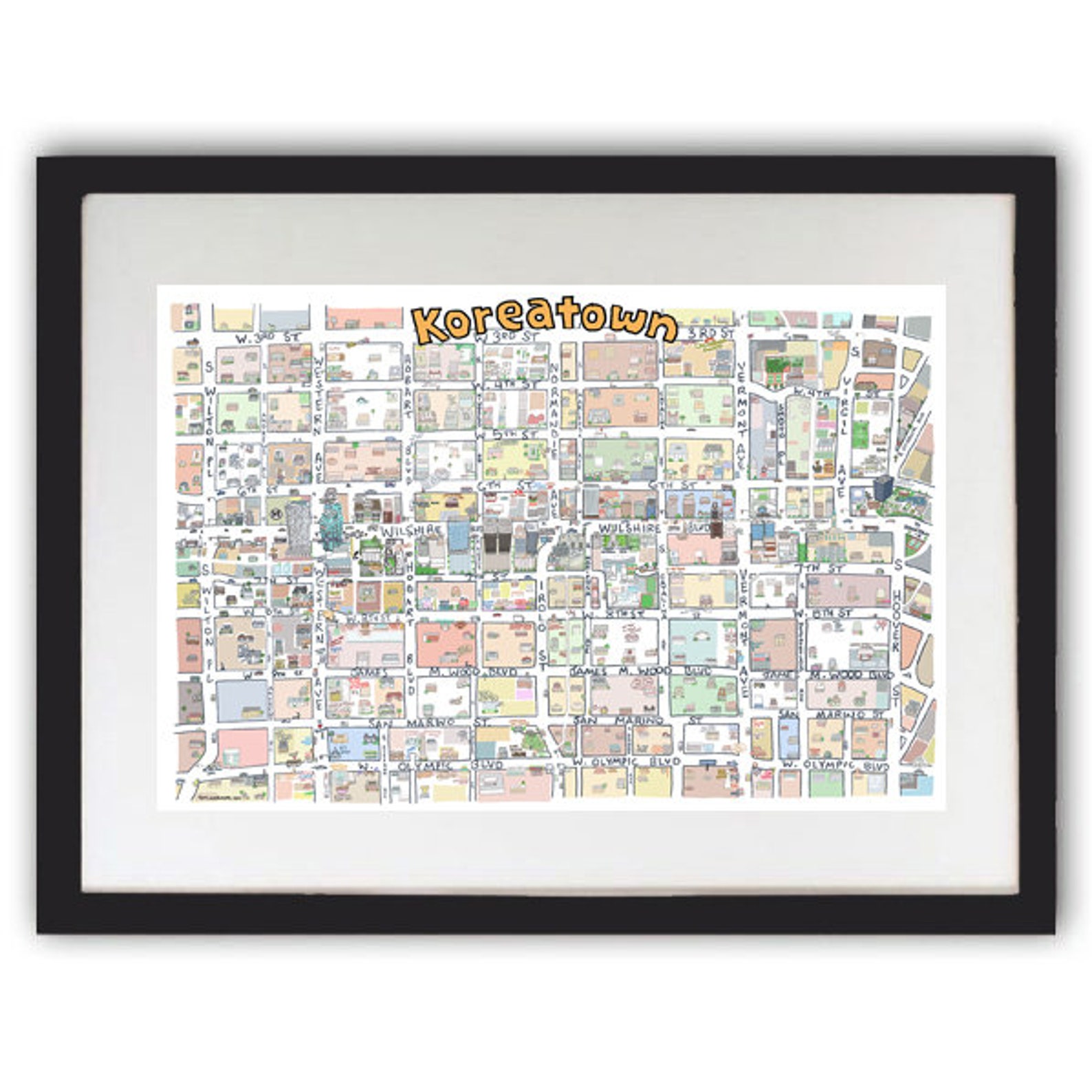 Koreatown Los Angeles Map Print Hand-drawn L.A. California Art | Etsy