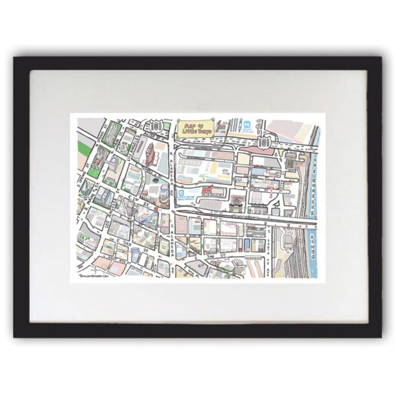 Little Tokyo Los Angeles CA Map Print Hand-drawn L.A. California ...