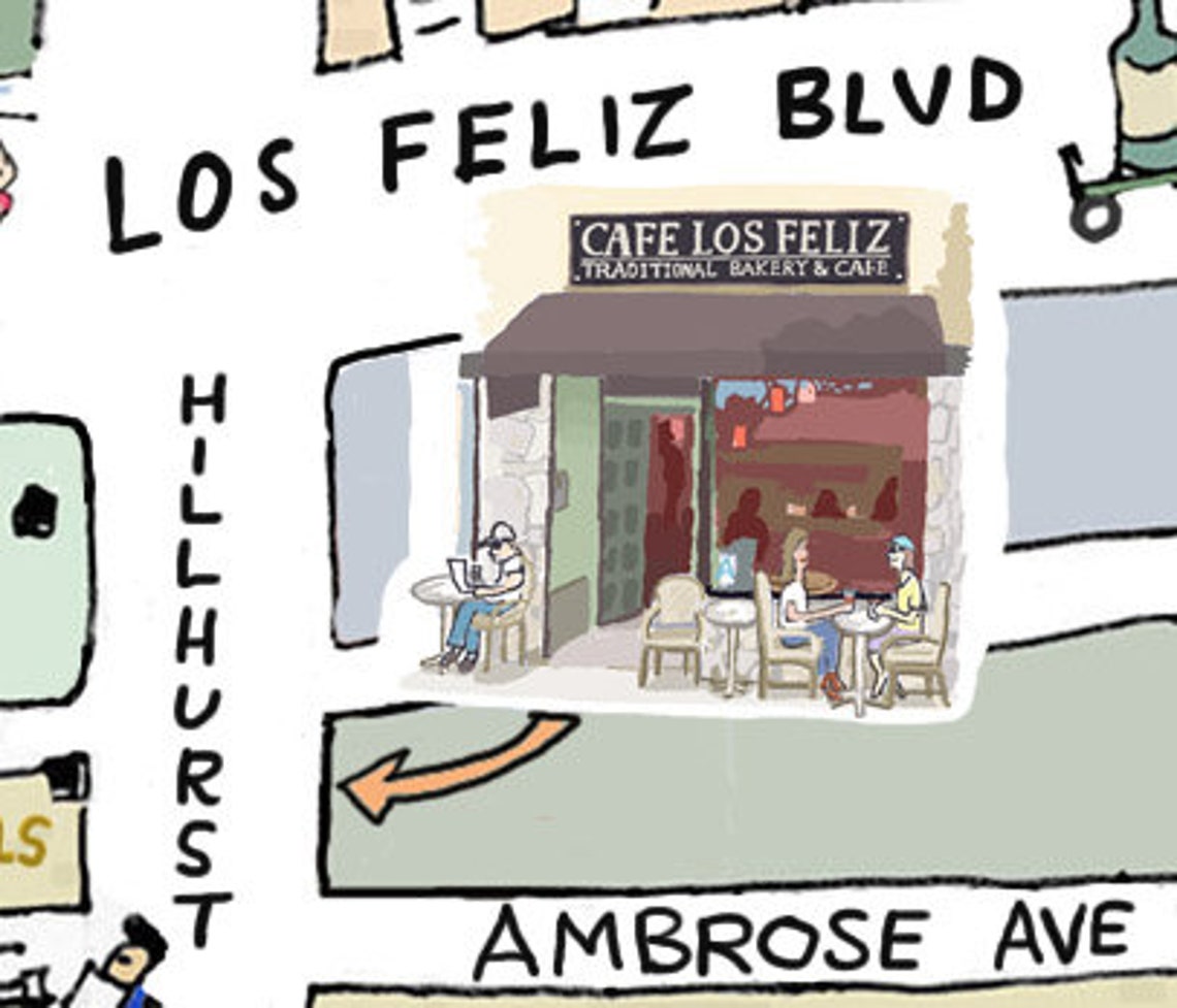 Los Feliz CA Map Print Hand-drawn Los Angeles California Art - Etsy