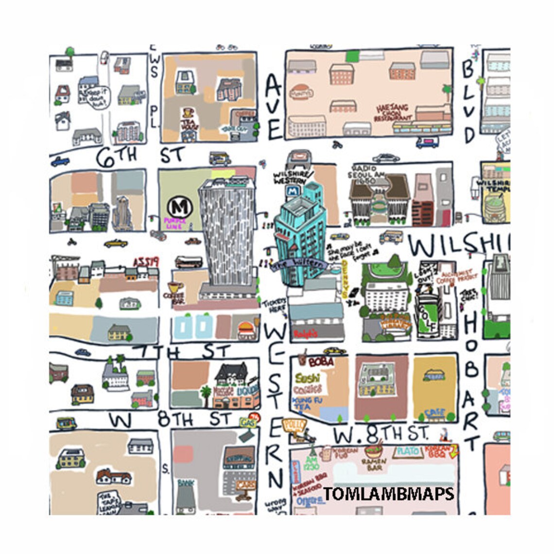 Koreatown Los Angeles Map Print Hand-drawn L.A. California Art Artists ...