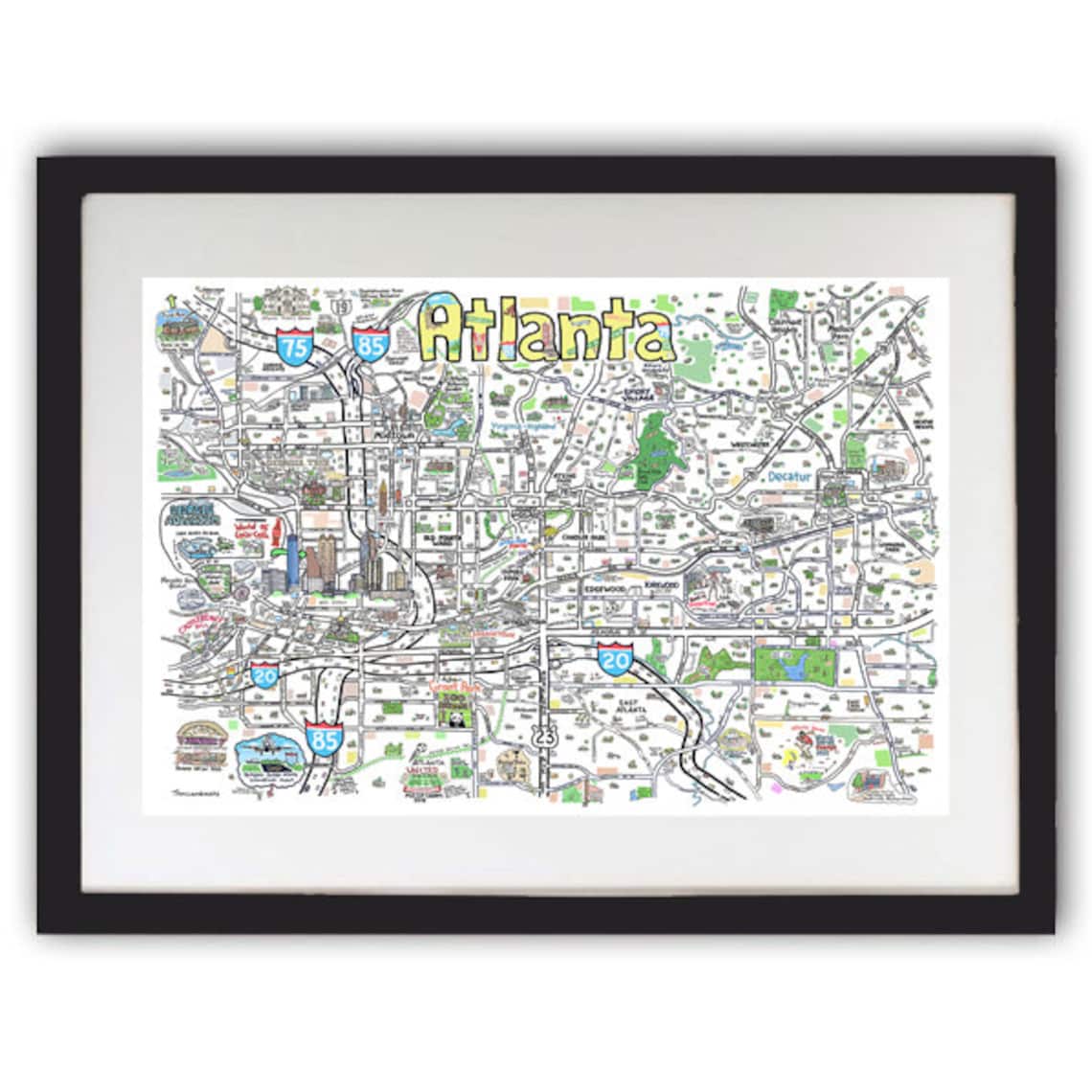 Atlanta GA Illustrated Map Hand-drawn Art Home Illustration - Etsy