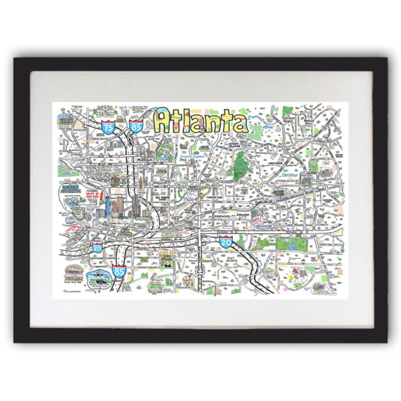 Atlanta GA Illustrated Map Hand-drawn Art Home Illustration - Etsy