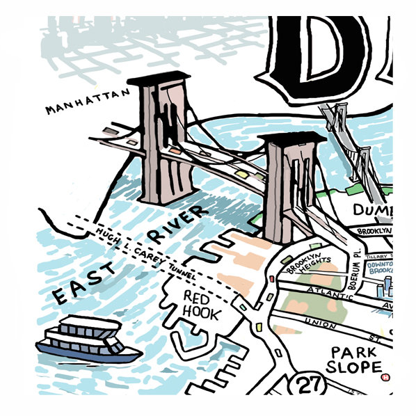 Brooklyn Illustrated Map Hand Drawn Photoshop Cartography - Etsy