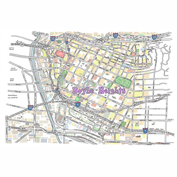 Boyle Heights CA Map Print Hand-drawn Los Angeles California Art Home ...