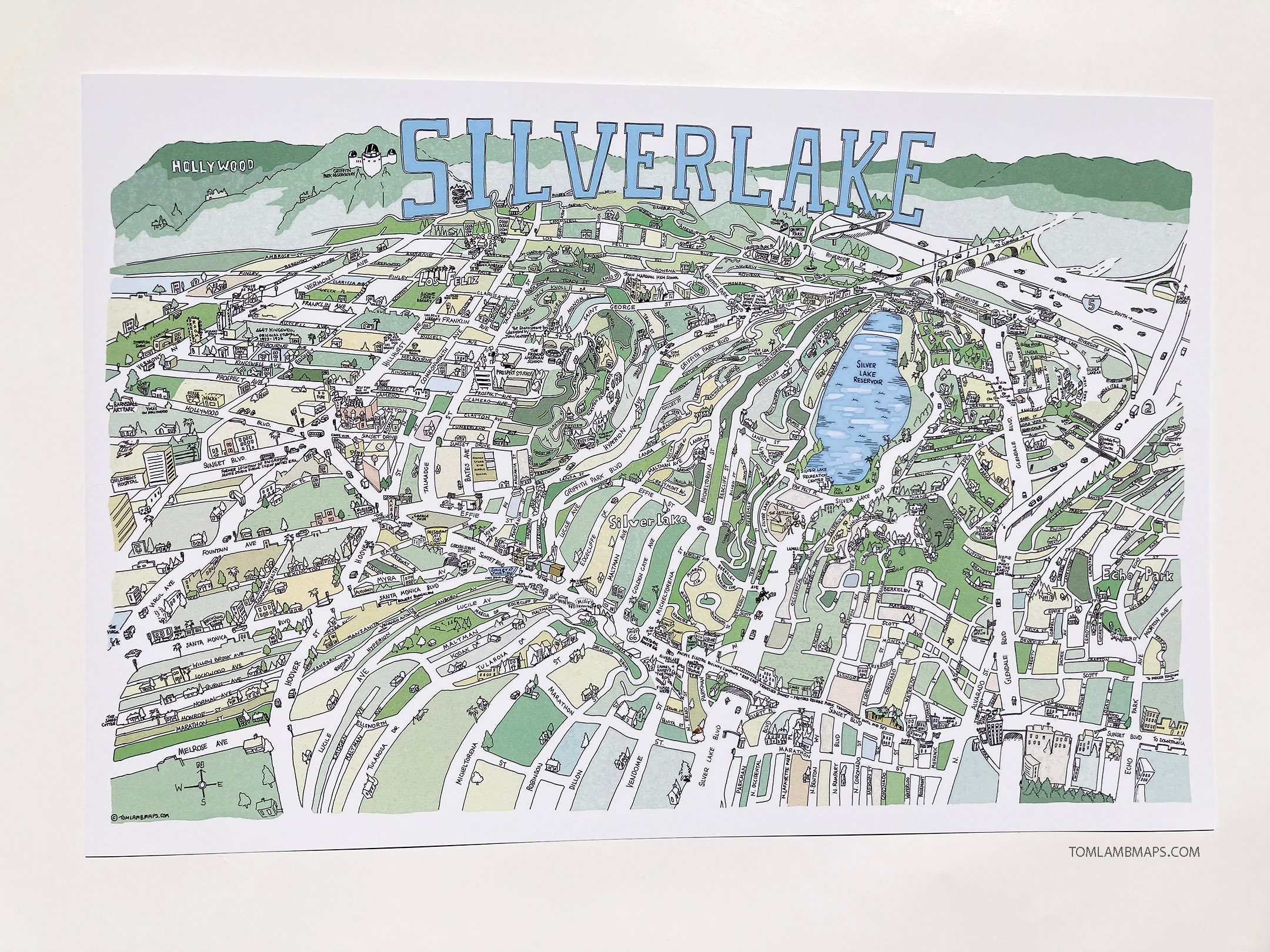 Silver Lake CA Map Print Hand-drawn L.A. California Art Artists Home ...