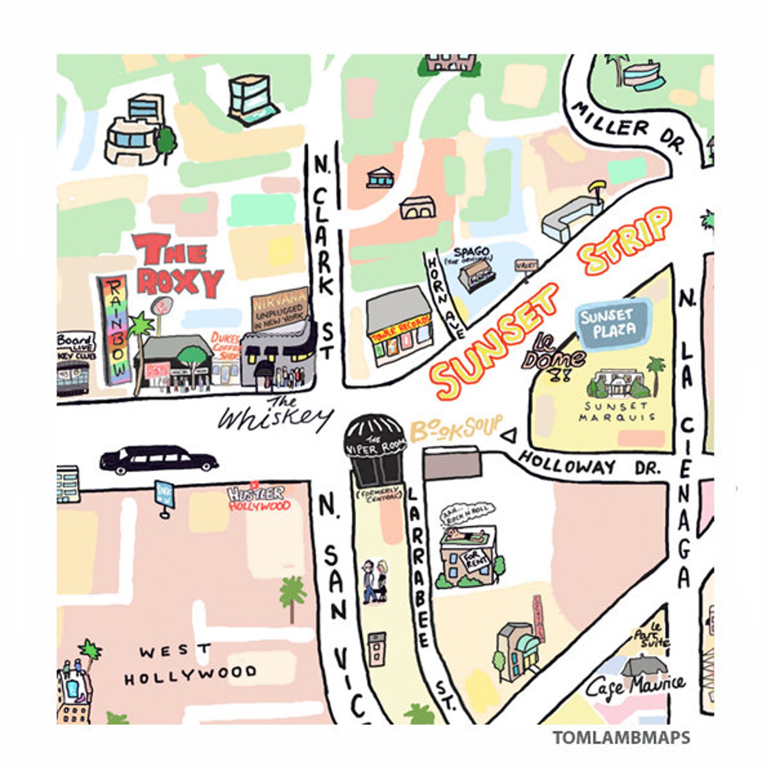 Los Angeles the Strip the 90s Retro Map Sunset Strip - Etsy