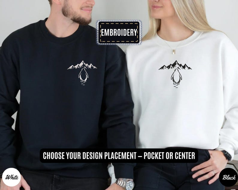 Embroidered Nihilist Penguin Sweatshirt, Minimalist Penguin Mountain ...