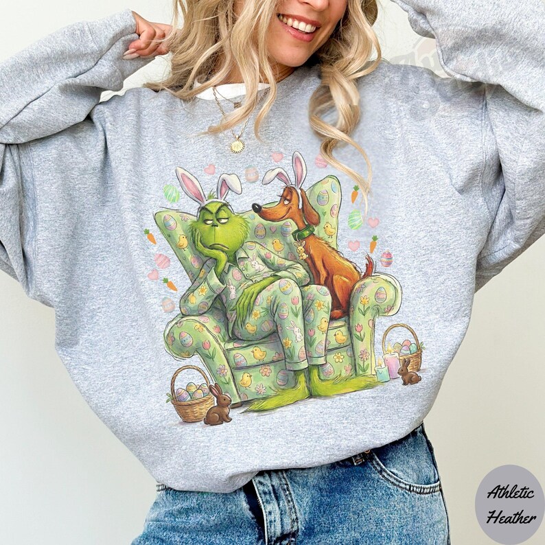 Easter Grinch Max Bunny Sweatshirt, Cute Grinch With Bunny Ears Graphic ...
