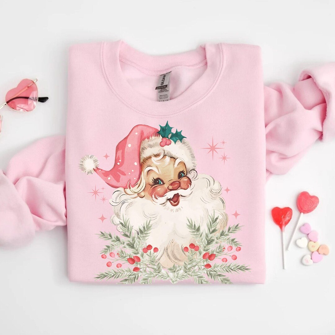 Pink Santa Retro Christmas T-shirts Sweatshirts for Women Pink ...