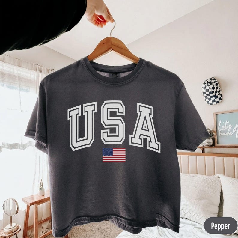Comfort Colors USA Flag Crop Top: American Flag Cropped Tee, Womens 4th ...