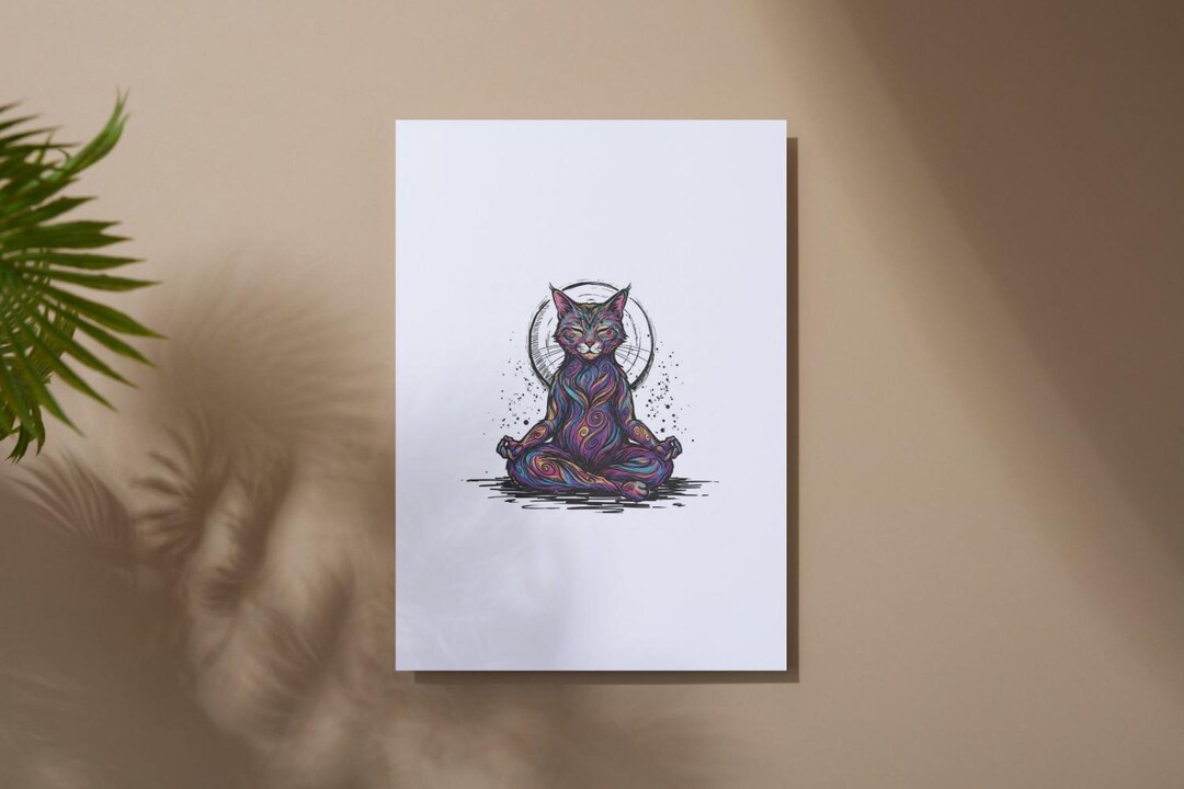 Mindful Cat Wall Art – Psychedelic Zen Cat Poster – A4 Printable ...