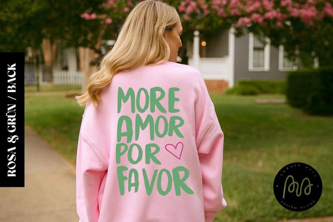 Pull More Amor Por Favor rose et vert | Sweat-shirt oversize avec ...