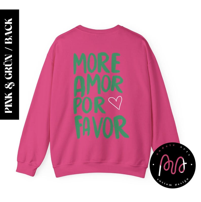 Pull More Amor Por Favor rose et vert | Sweat-shirt oversize avec ...