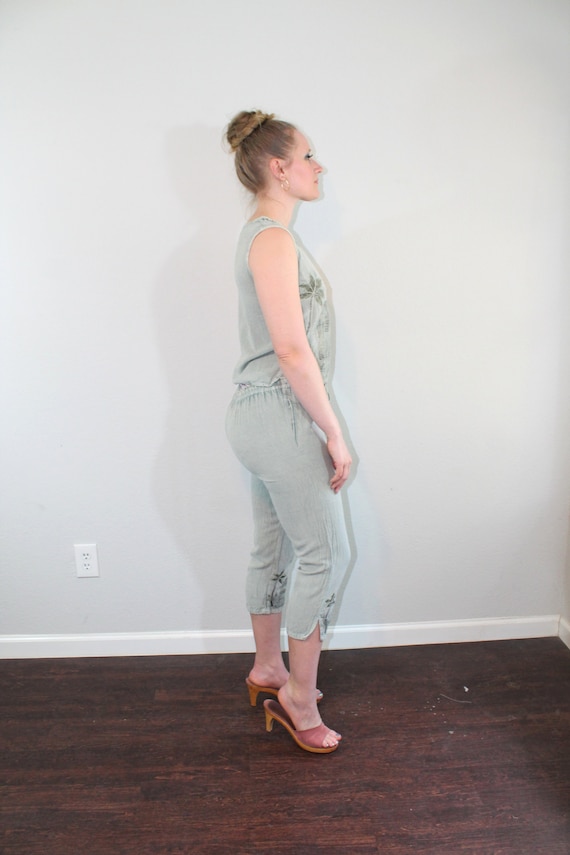 1990s Hand Painted Raya Sun Tropical Capri Pant Set /… - Gem