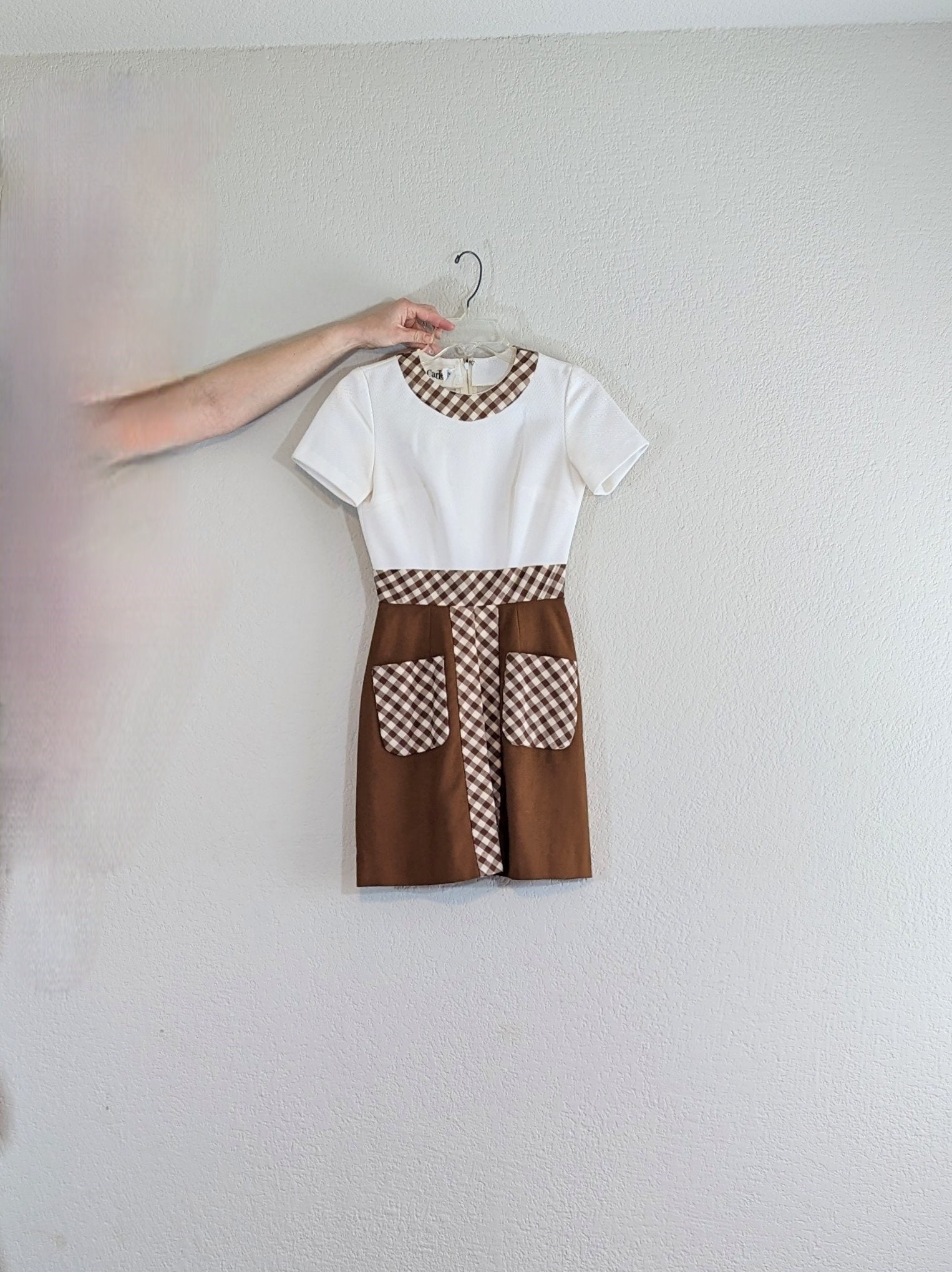 1960s Carlette White & Brown Checkered Romper Mini Dress // Extra Small ...