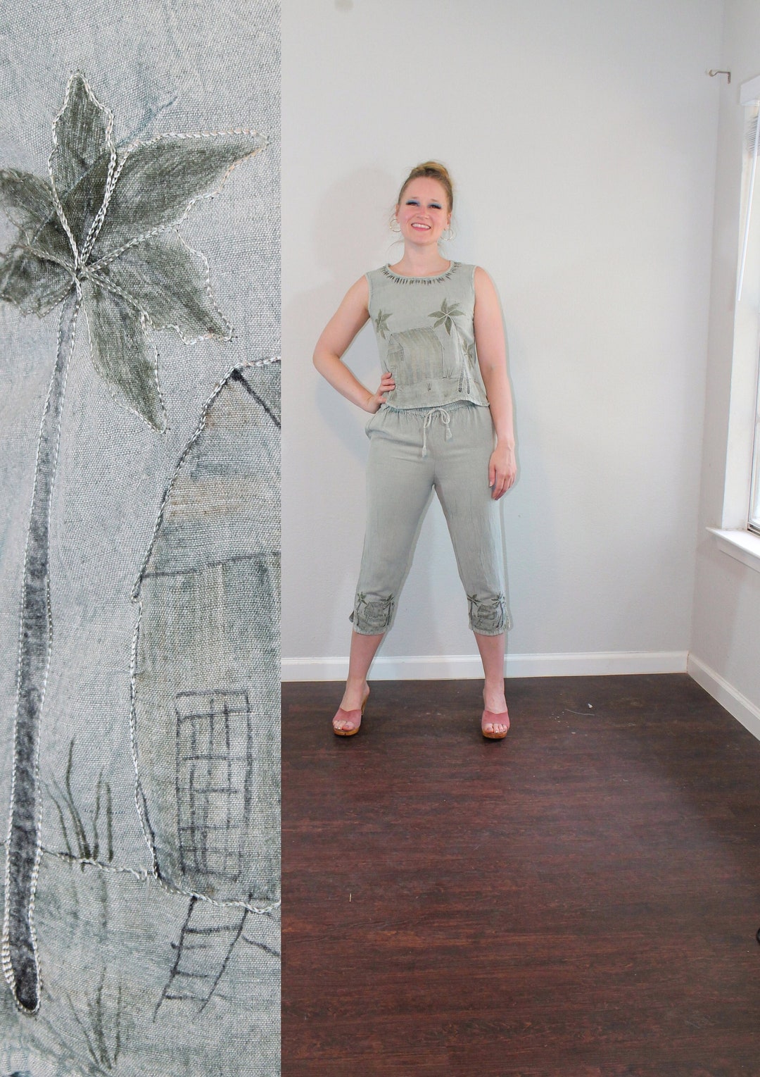 1990s Hand Painted Raya Sun Tropical Capri Pant Set // Small - Etsy