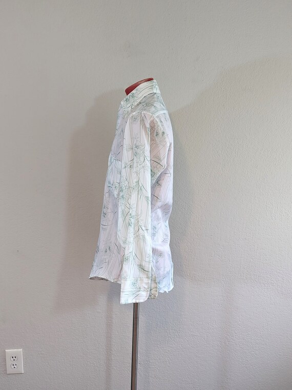 1970s Button-Up Weed Leaf Floral Bouquet Disco Shirt … - Gem