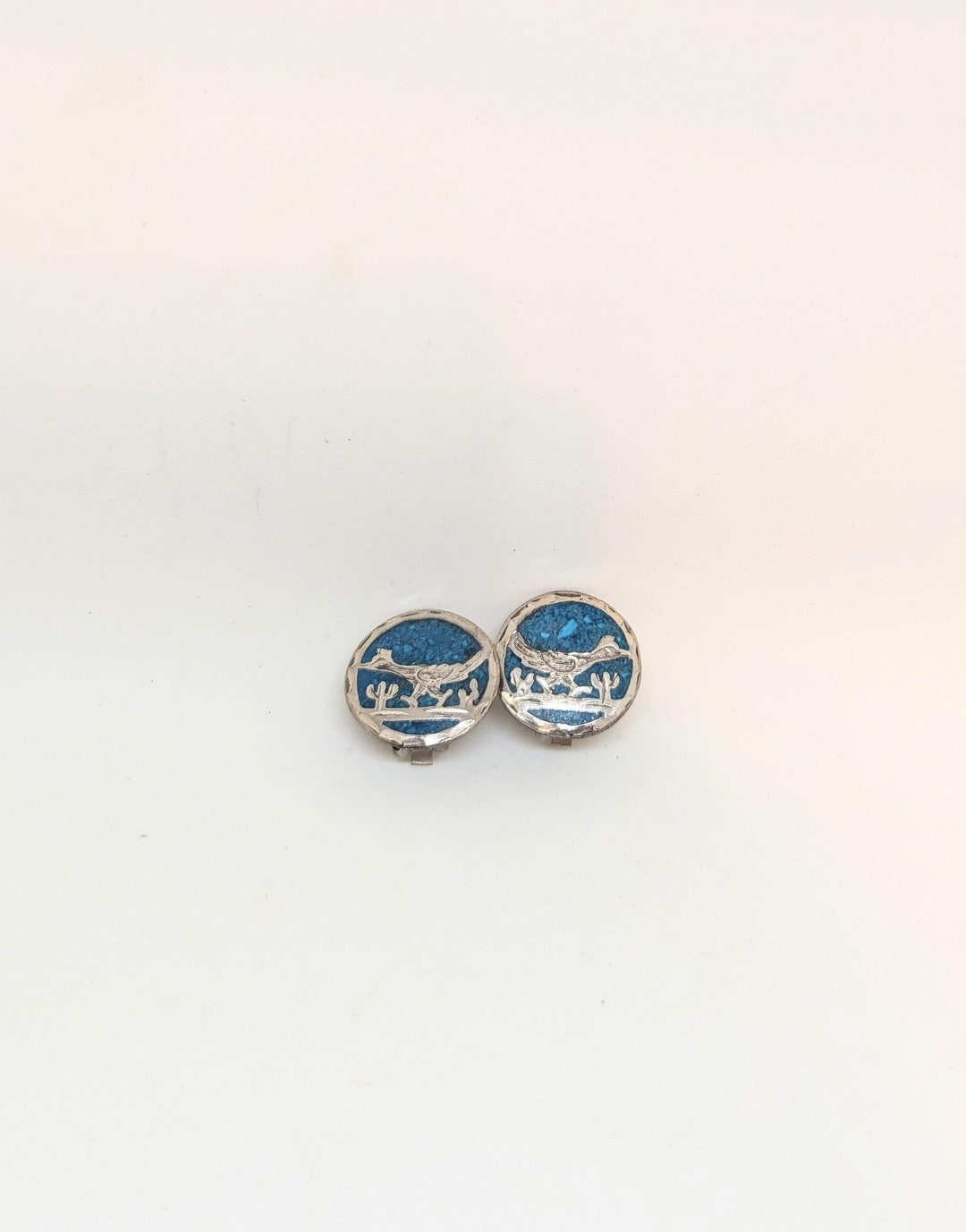 1950s Sterling Silver Road Runner + Cacti + Turquoise Clip-on Earrings ...