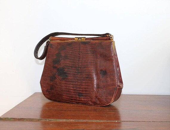 Lizard Skin Brown Purse // 1960s - Gem