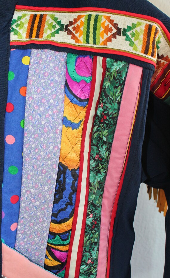 1990s Quilt Patchwork Jacket with Suede Fringe // Lar… - Gem