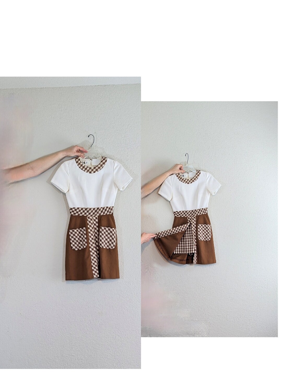 1960s Carlette White & Brown Checkered Romper Mini Dress // Extra Small ...
