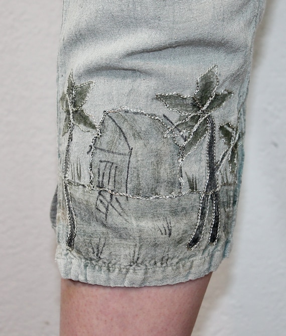 1990s Hand Painted Raya Sun Tropical Capri Pant Set /… - Gem