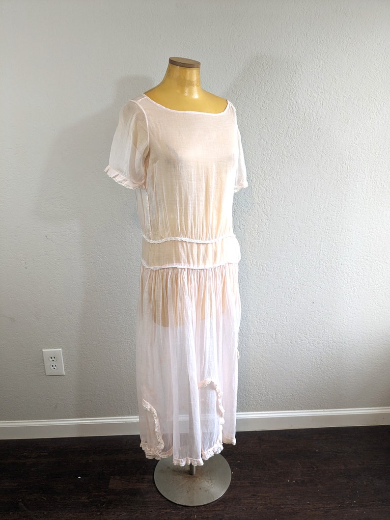 1920s Pale Pink Cotton Voile Sheer Drop Waist Day Dress // Small - Etsy