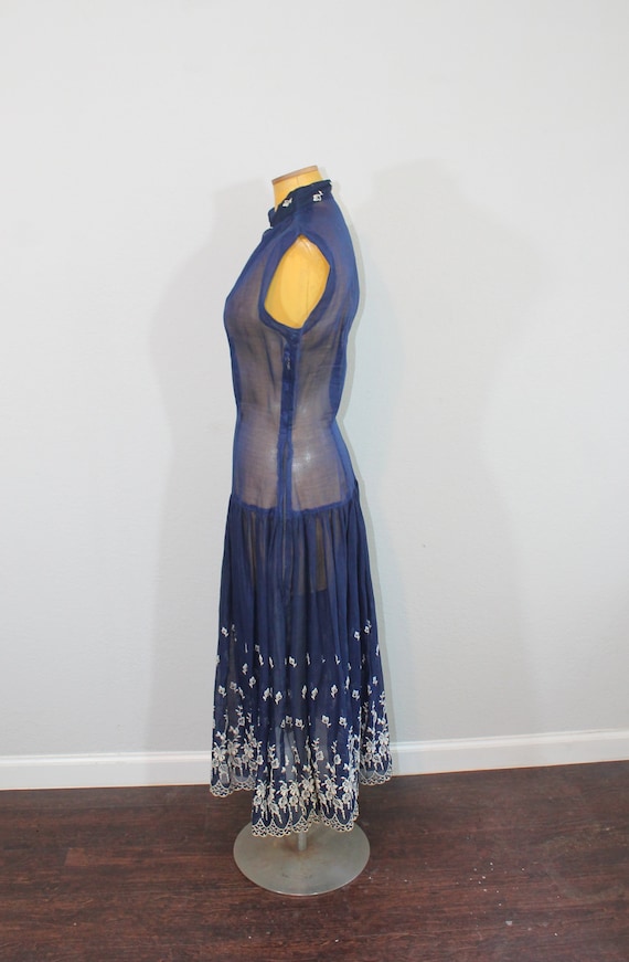 1950s Sheer Navy Embroidered Dress // Medium - Gem