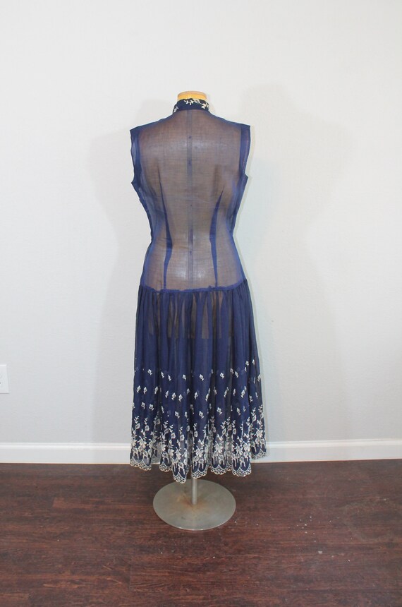 1950s Sheer Navy Embroidered Dress // Medium - Gem