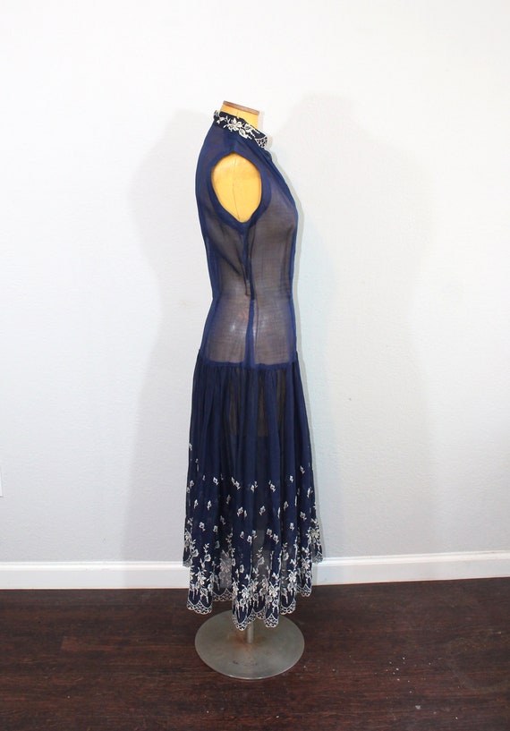 1950s Sheer Navy Embroidered Dress // Medium - Gem